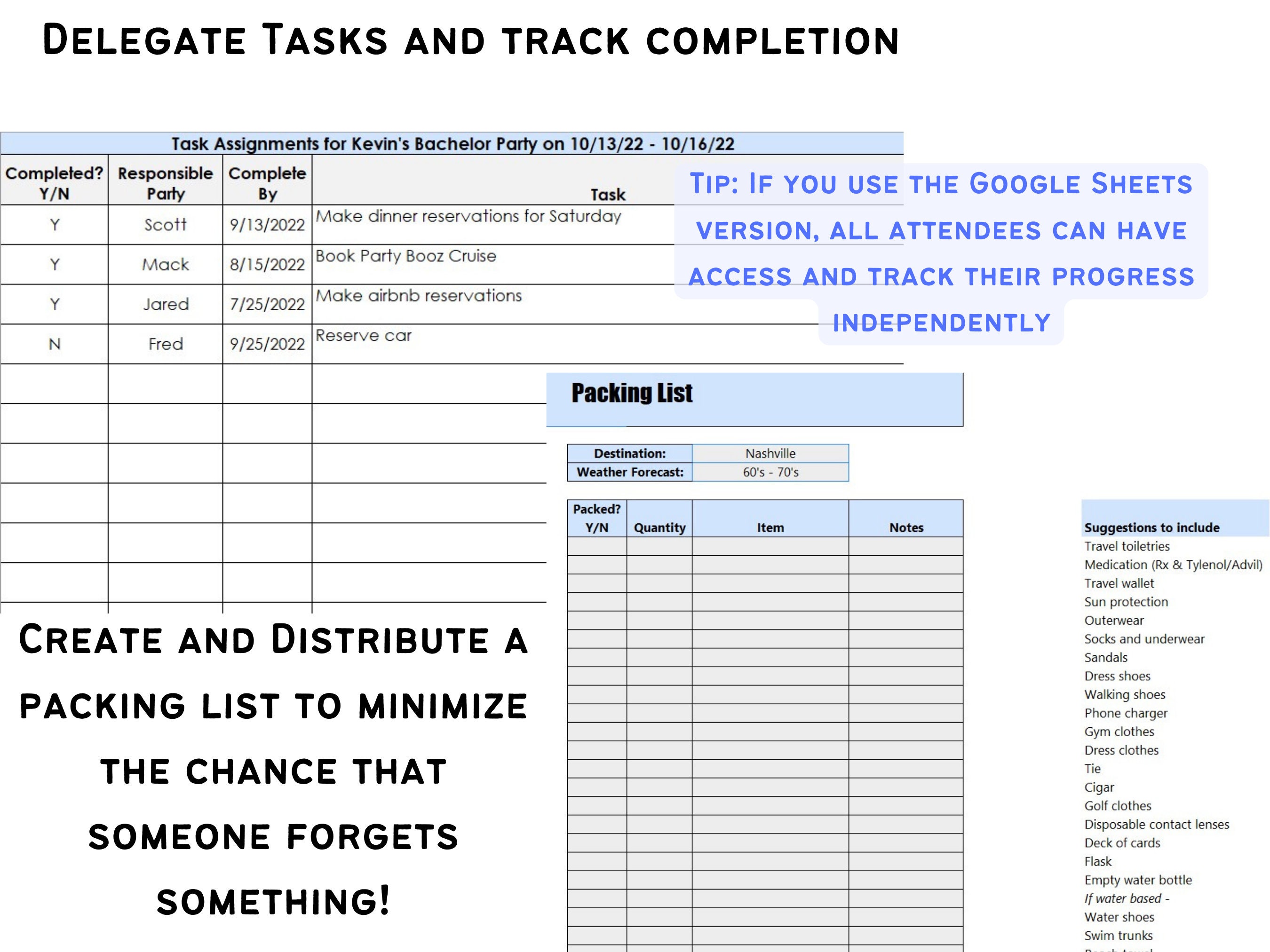 Bachelor Party Planner Bach Party Spreadsheet Tool for Party Planning ...