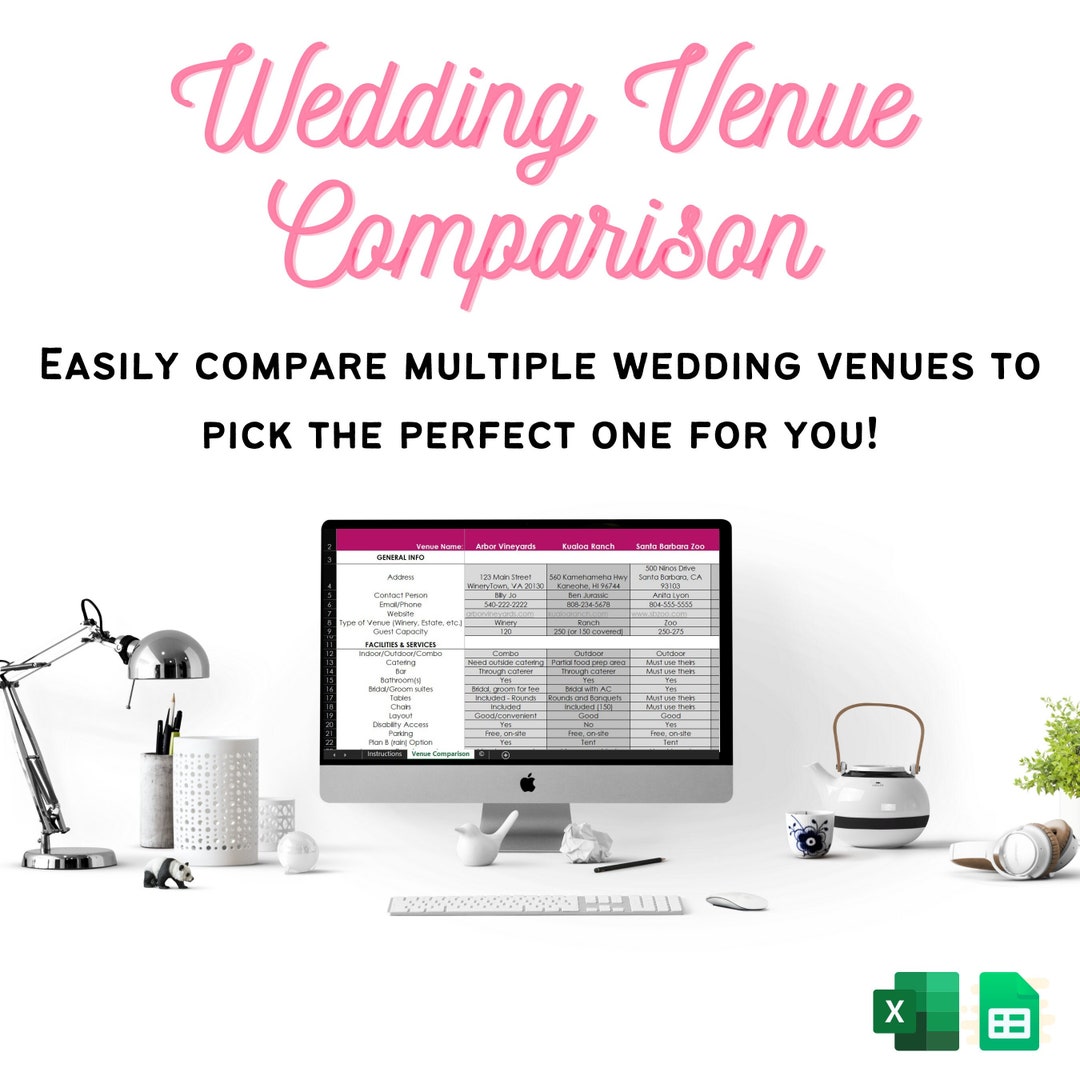 Wedding Venue Comparison Spreadsheet - Event Planning Template ...
