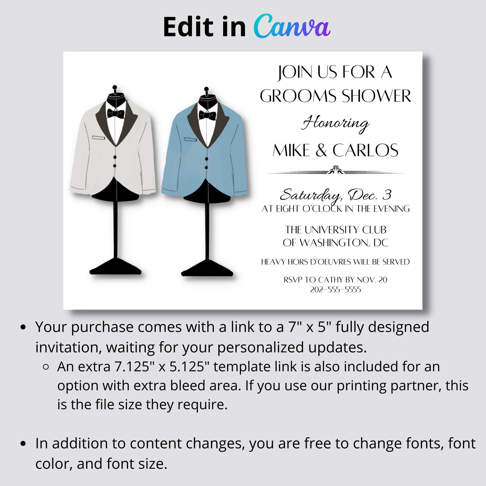 Grooms' Shower Invitation - Editable Canva Template for LGBTQ Wedding ...