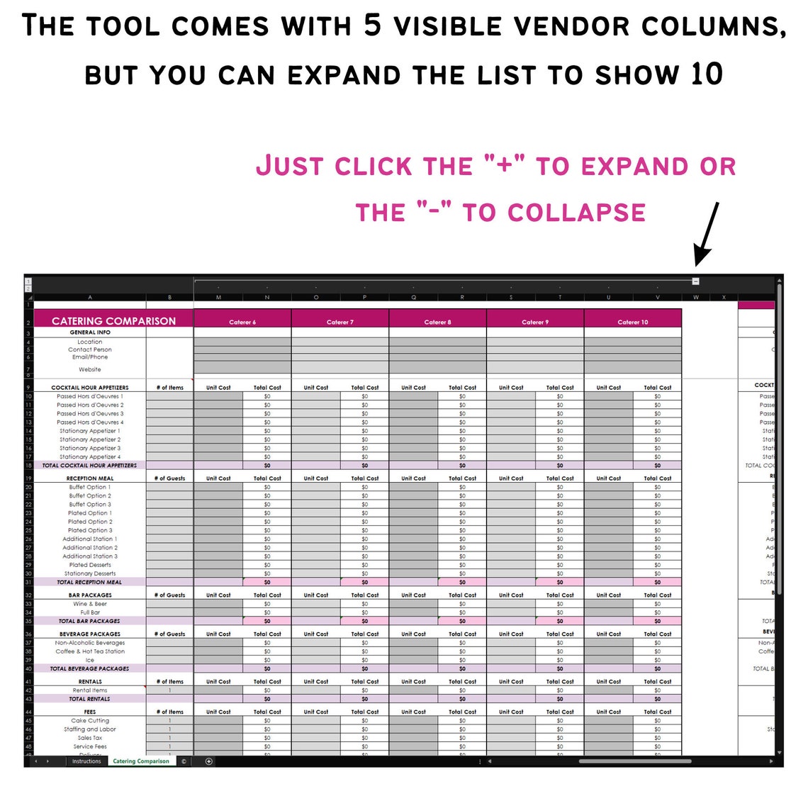 Wedding Catering Comparison Spreadsheet -event Planning Template ...
