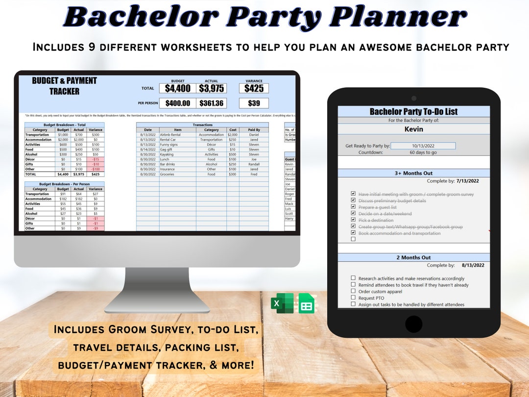 Bachelor Party Planner Bach Party Spreadsheet Tool for Party Planning ...