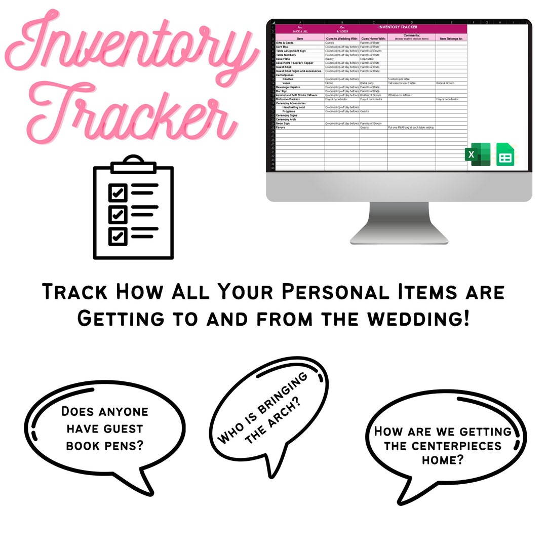 Wedding Inventory Tracker - Excel and Google Sheets Compatible - Etsy