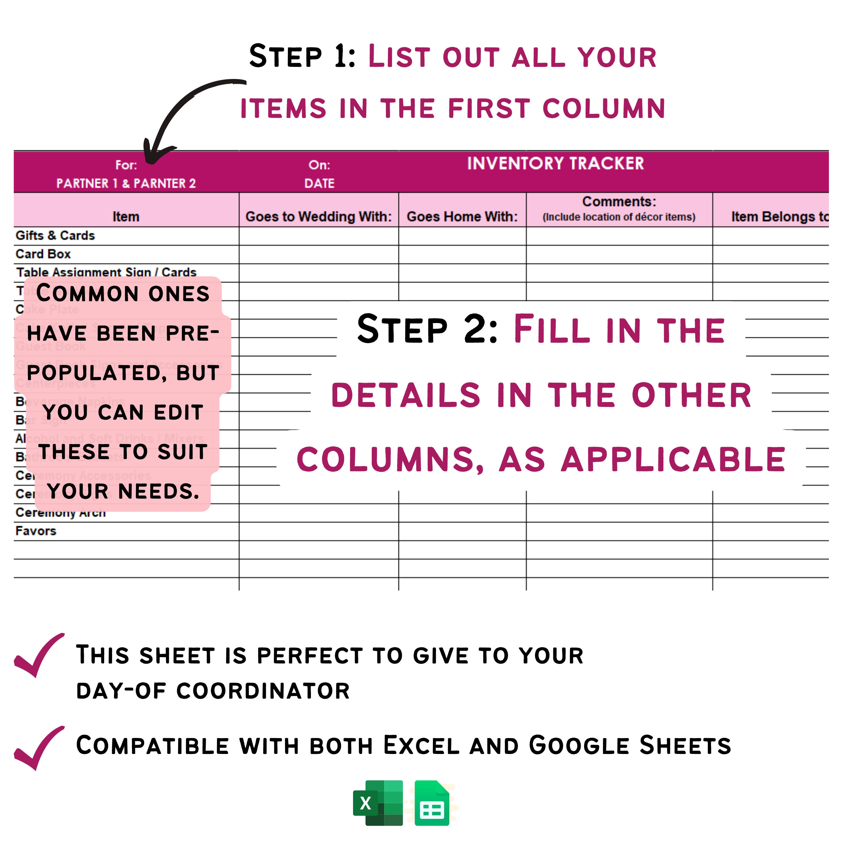 Wedding Inventory Tracker - Excel and Google Sheets Compatible - Etsy