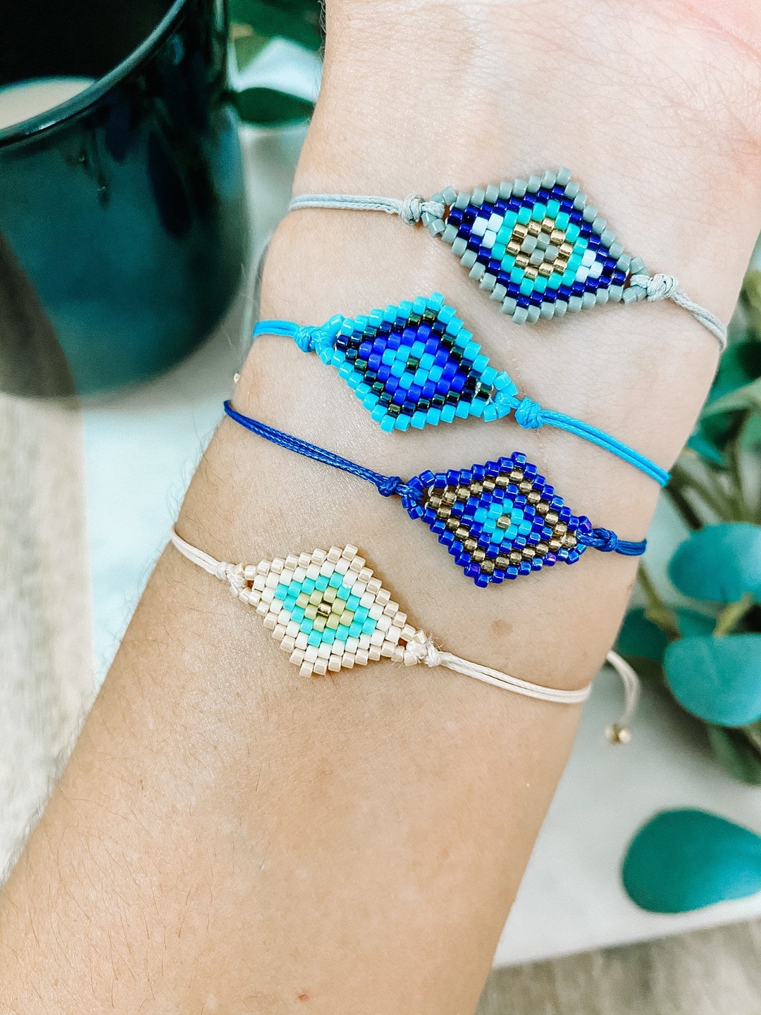 Adjustable String Bracelet With Beaded Evil Eye Minimalist - Etsy