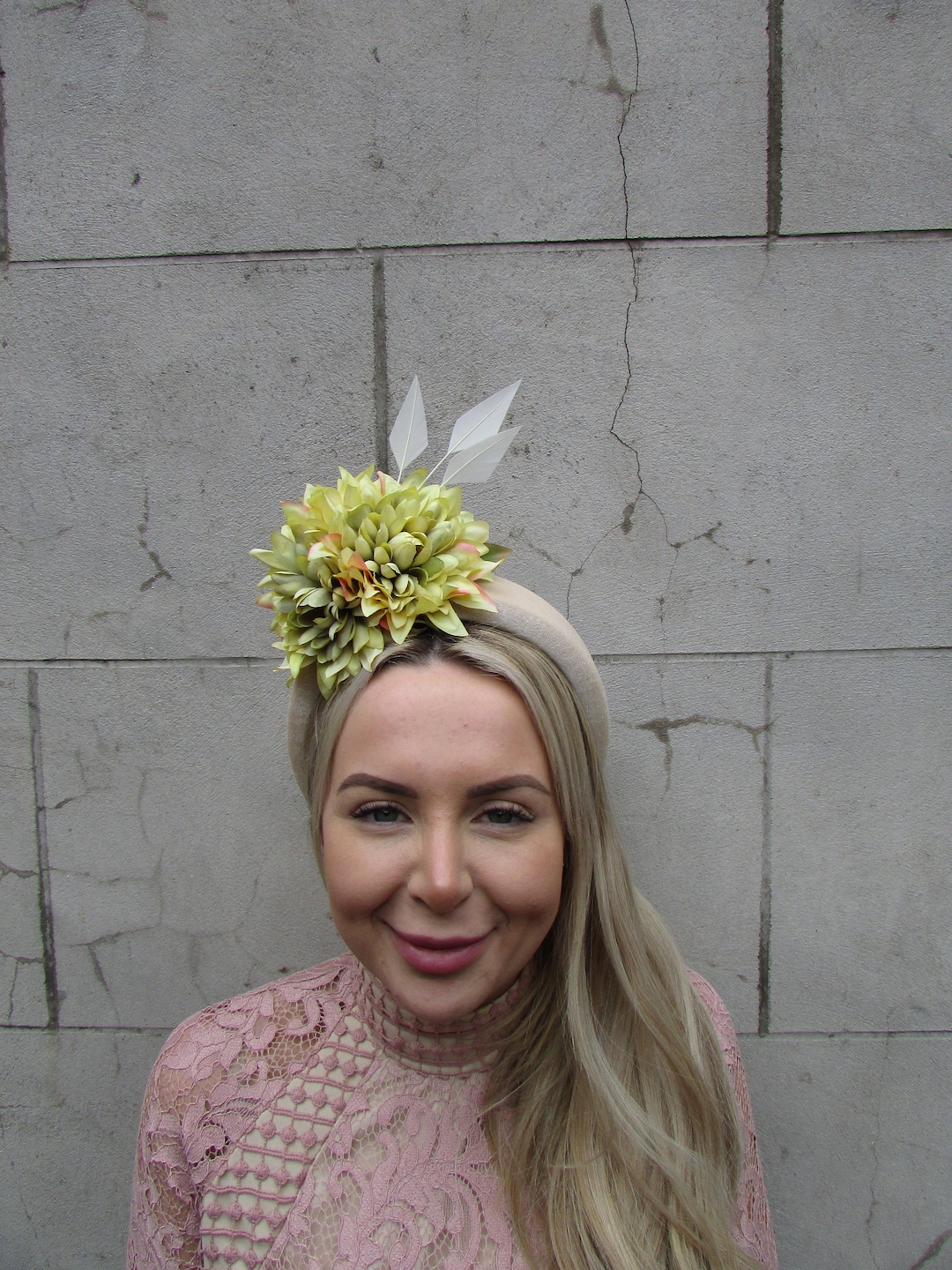 Cream Fascinator Lime Chartreuse Green Flower Velvet Padded Headband ...