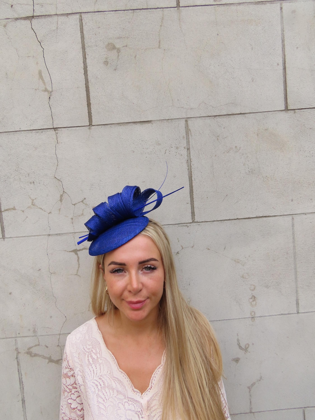 Royal Blue Feather Hat Fascinator Pillbox Headband Wedding Guest Races ...