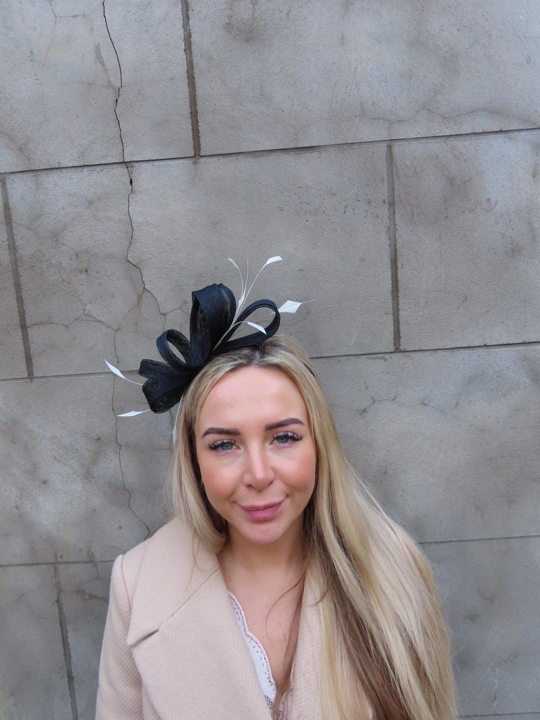 Black & Cream Feather Fascinator Headband Headpiece Races Wedding Guest ...