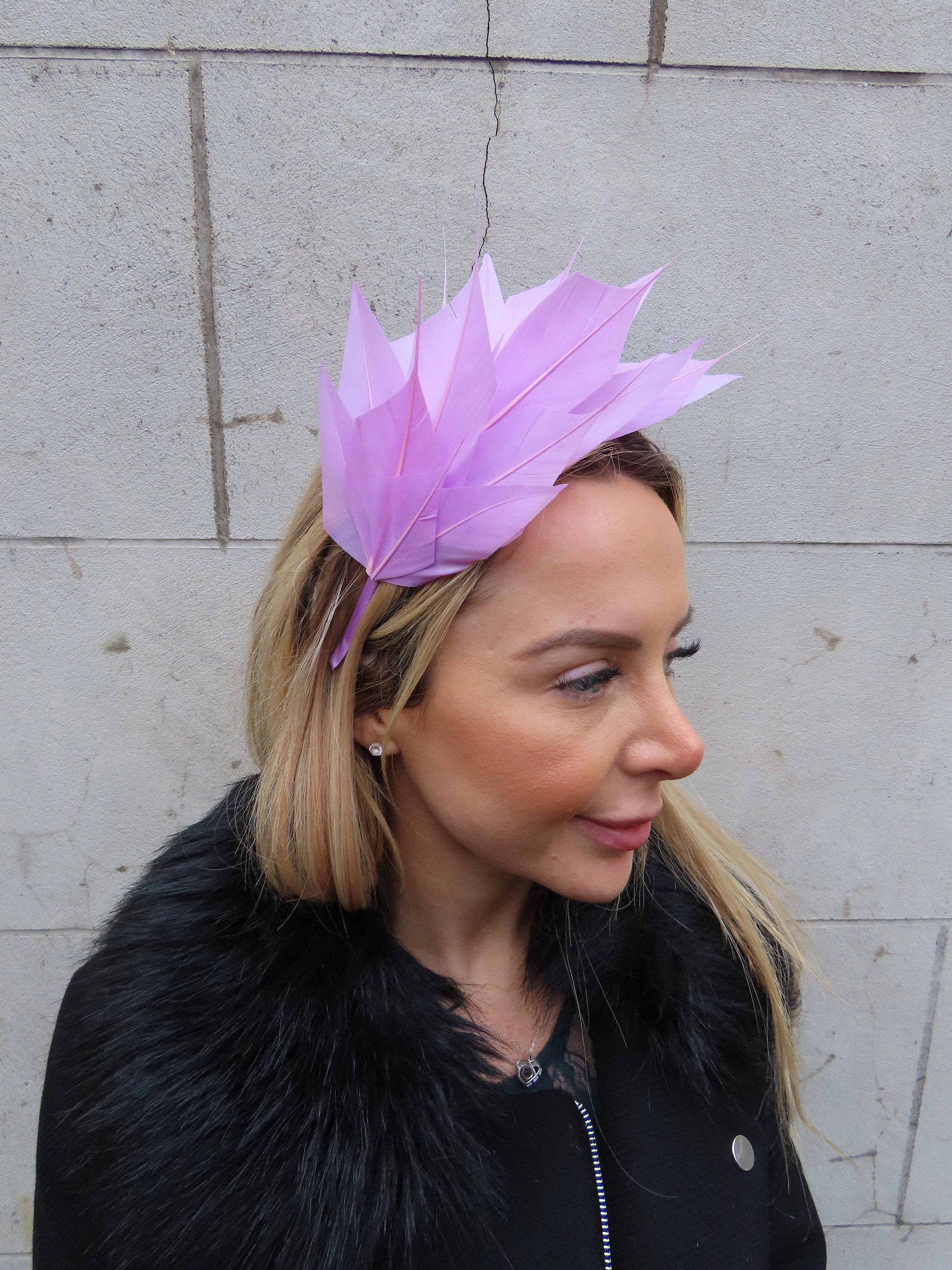 Lilac Feather Fascinator Races Wedding Guest Headpiece Hairband Alice ...