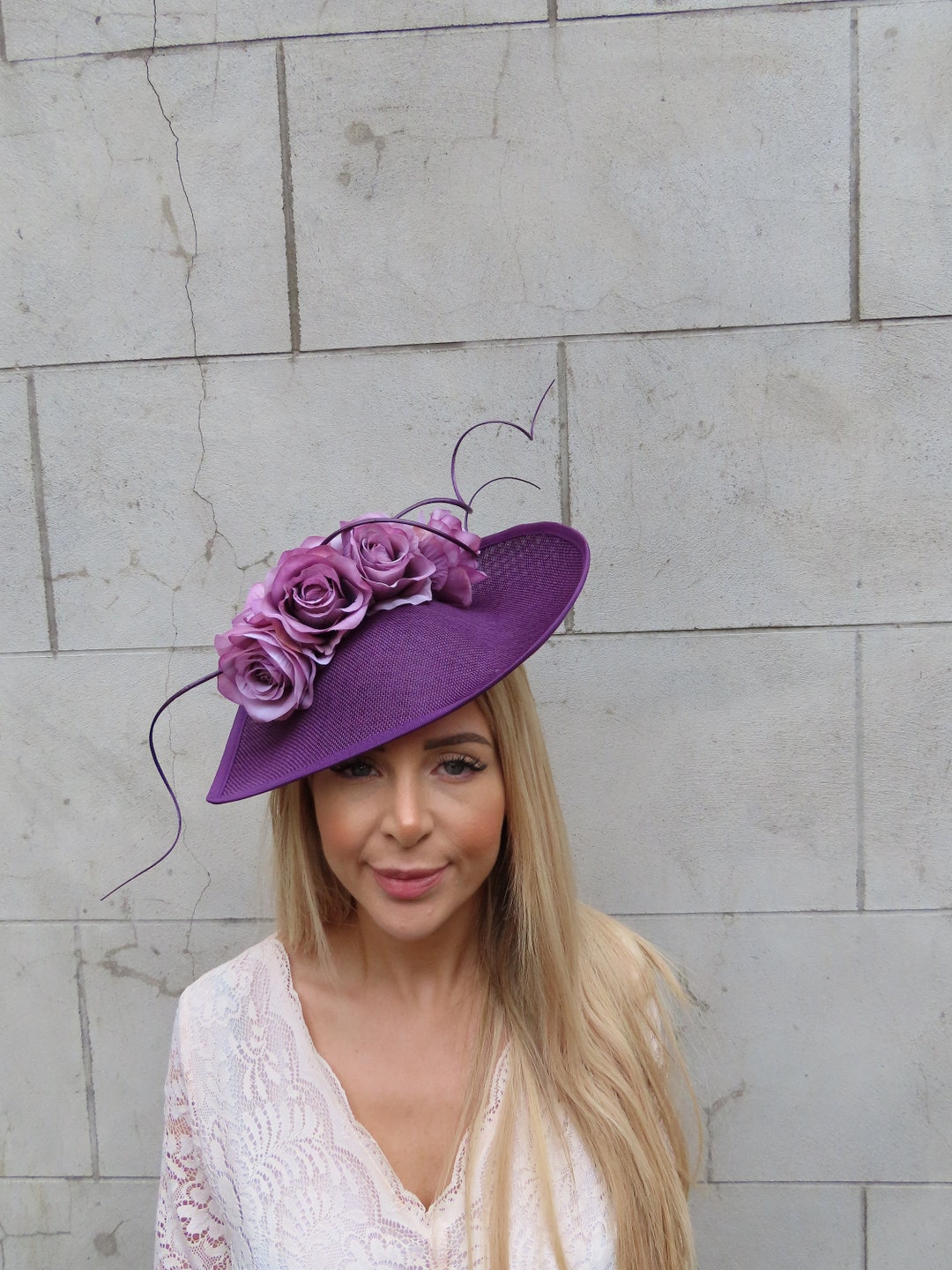 Large Plum Grape Purple Aubergine Rose Teardrop Fascinator Hat Headband ...