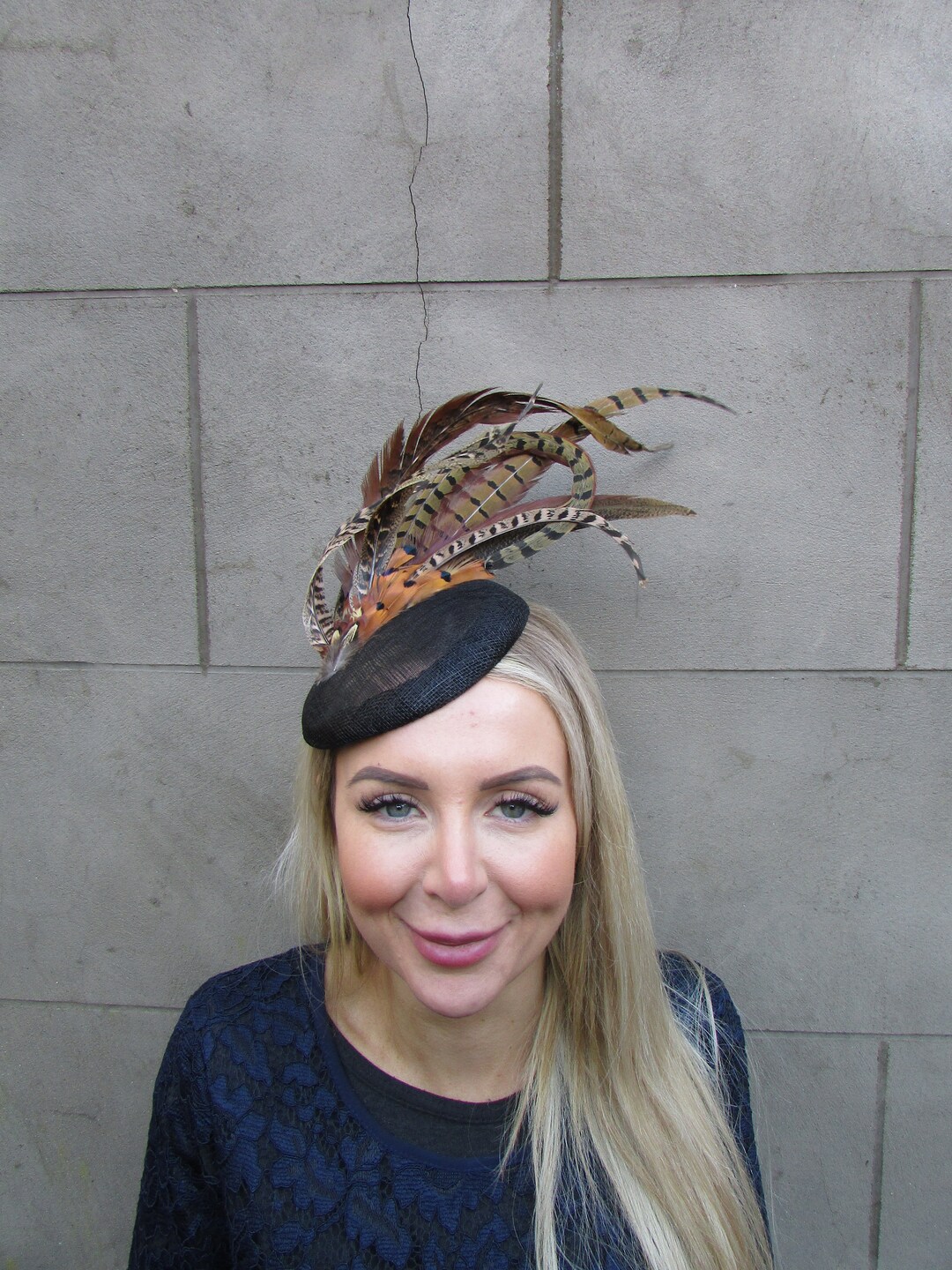 One off Piece Black Sinamay Brown Pheasant Feather Pillbox Hat Hair ...