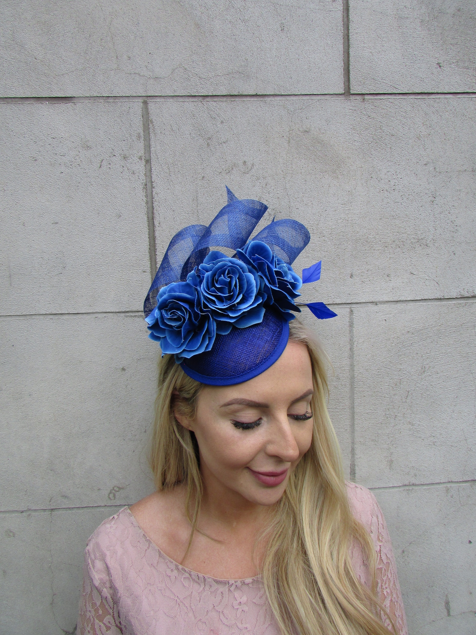 Royal Blue Rose Flower Hat Fascinator Races Wedding Floral Hair Cobalt ...