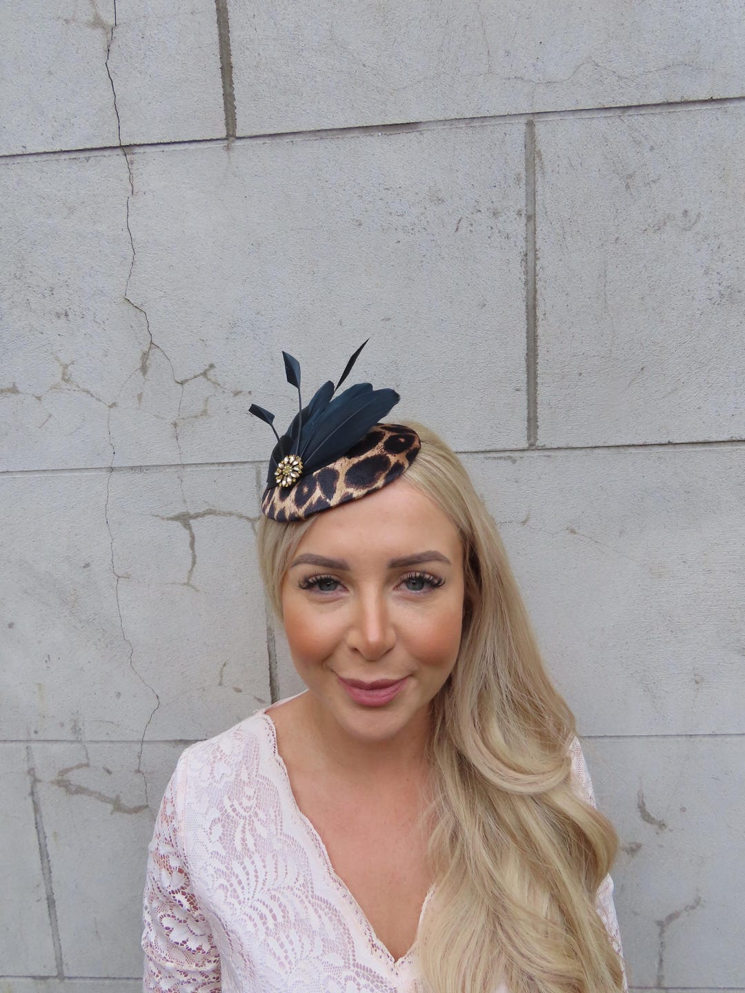 Black & Gold Leopard Print Feather Fascinator Pillbox Hat Races ...