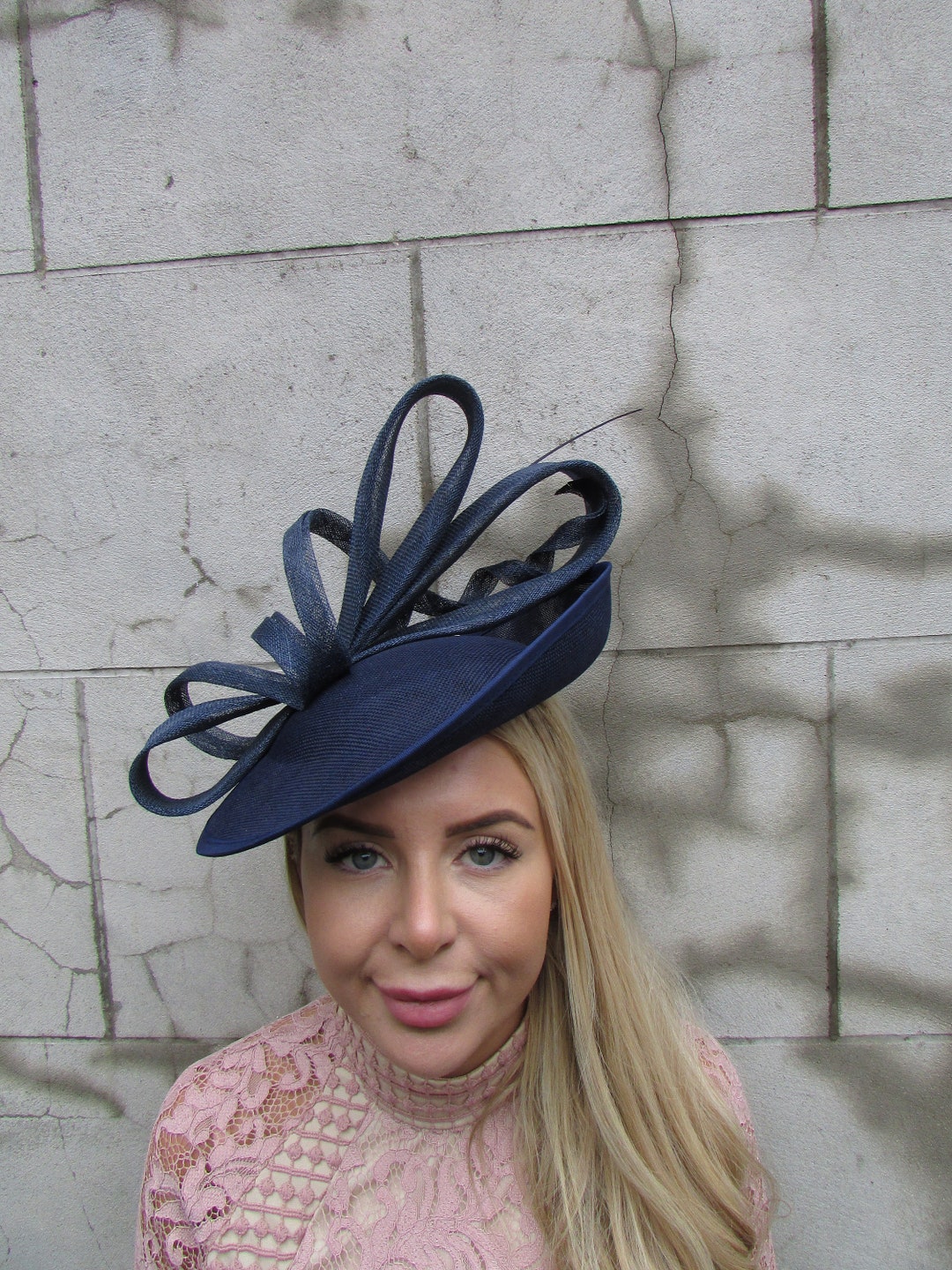 Large Navy Blue Disc Feather Fascinator Hat Races Hatinator Wedding ...