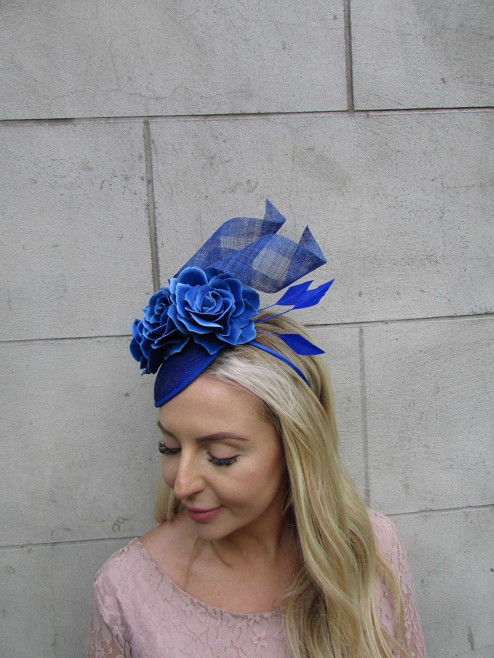 Royal Blue Rose Flower Hat Fascinator Races Wedding Floral Hair Cobalt ...