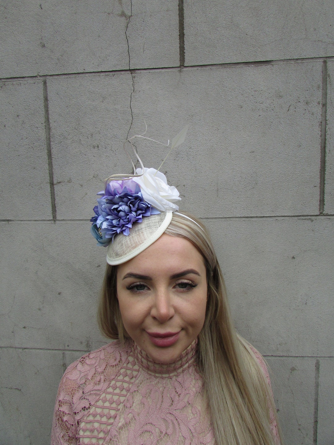 Cream Cornflower Lilac Blue Flower Fascinator Floral Pillbox Hat ...