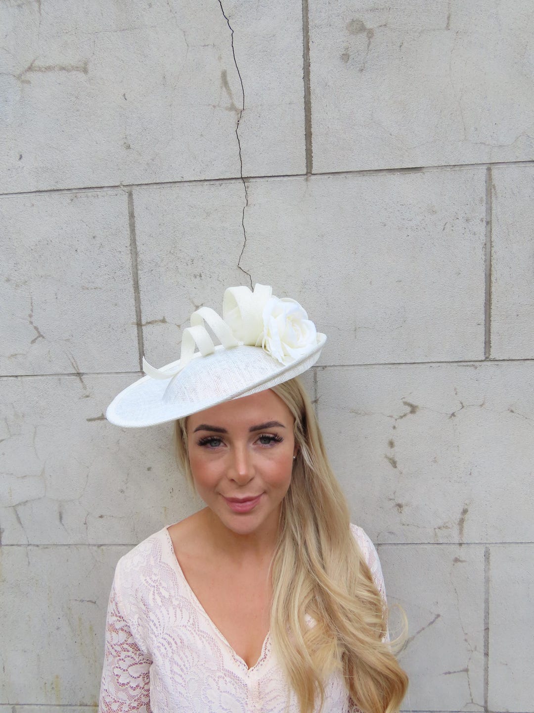 Large Ivory Cream Sinamay Rose Flower Disc Saucer Hat Fascinator ...