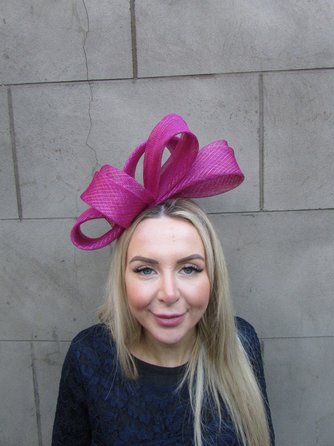 One off Piece - Large Magenta Pink & Gold Fascinator Headband Headpiece ...