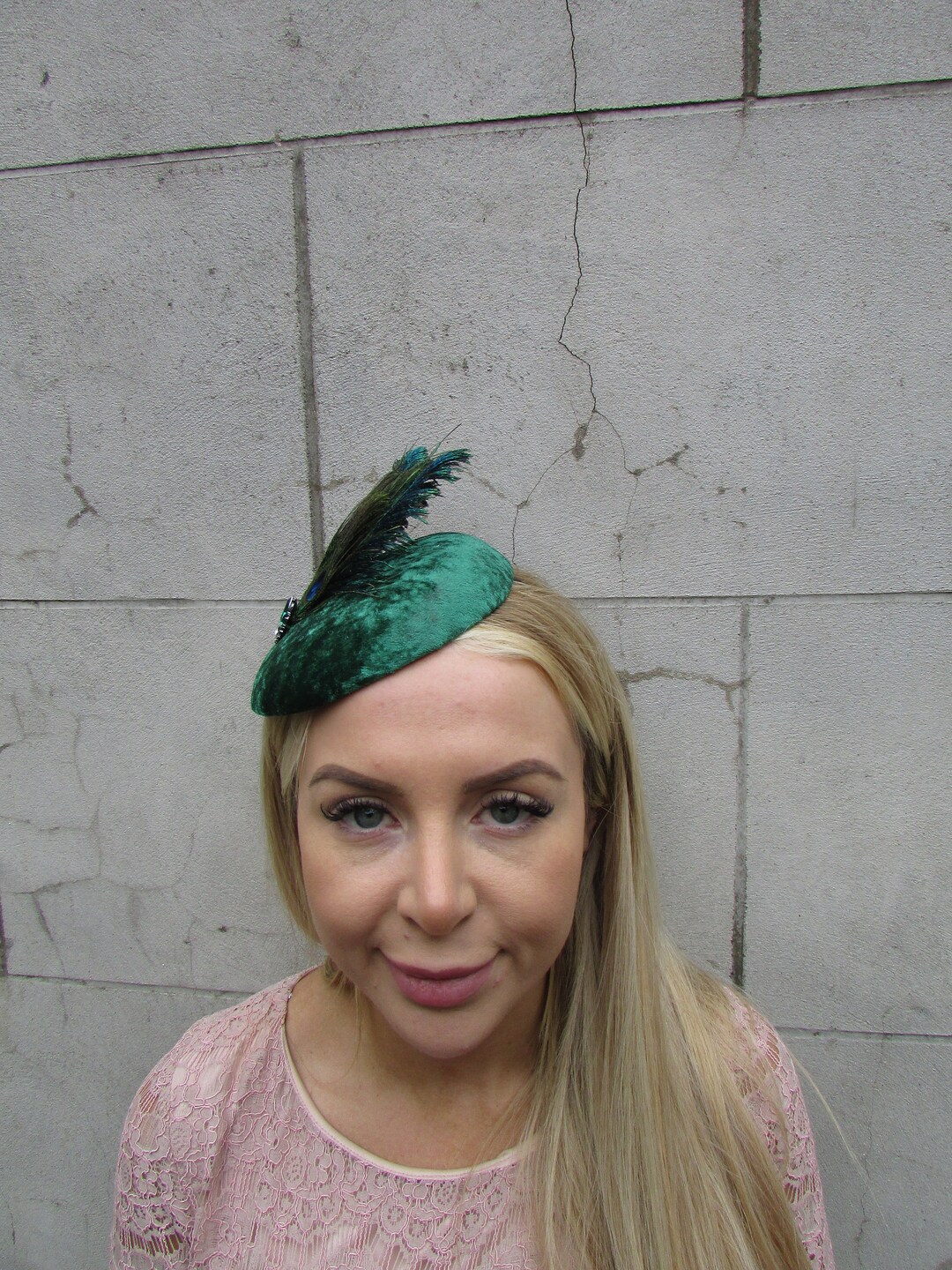 Emerald Green Peacock Feather Fascinator Pillbox Hat Races Wedding Guest Headpiece Hatinator