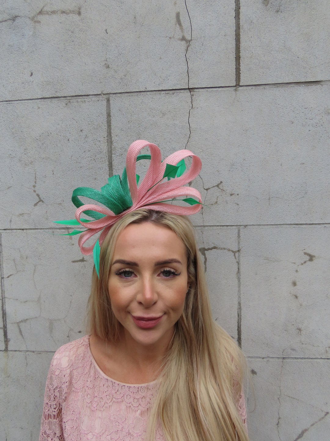 Emerald Green & Blush Dusky Pink Feather Fascinator Headband Headpiece ...