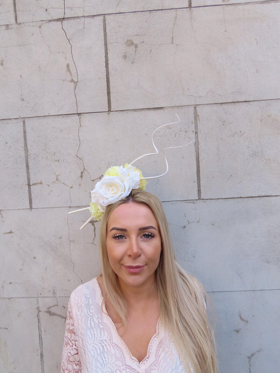 Cream & Lemon Light Yellow Floral Fascinator Headband - Wedding Guest ...