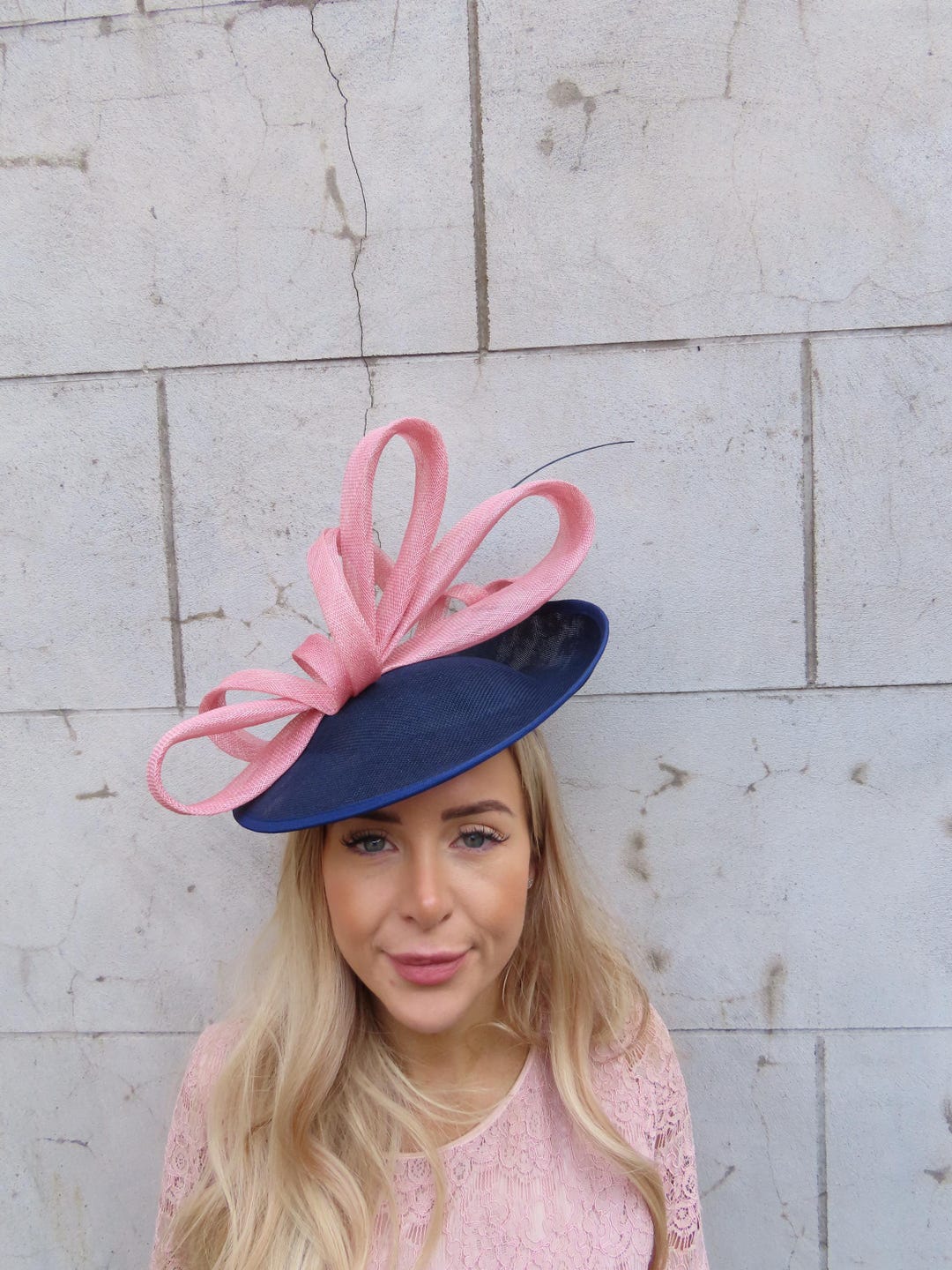 Large Navy Blue Dusky Pink Blush Disc Fascinator Hat Big Hatinator ...