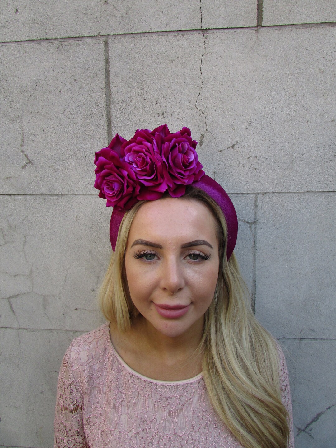Fuchsia Magenta Pink Rose Flower Velvet Padded Headband Fascinator ...
