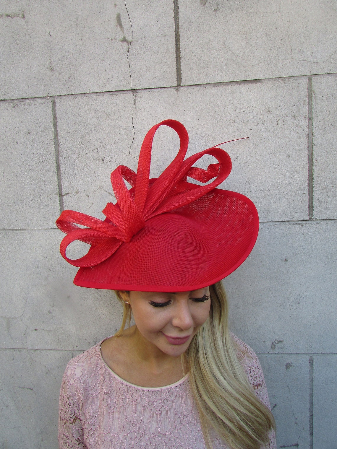 Large Red Statement Fascinator Hat Big Teardrop Wedding Races Feather ...