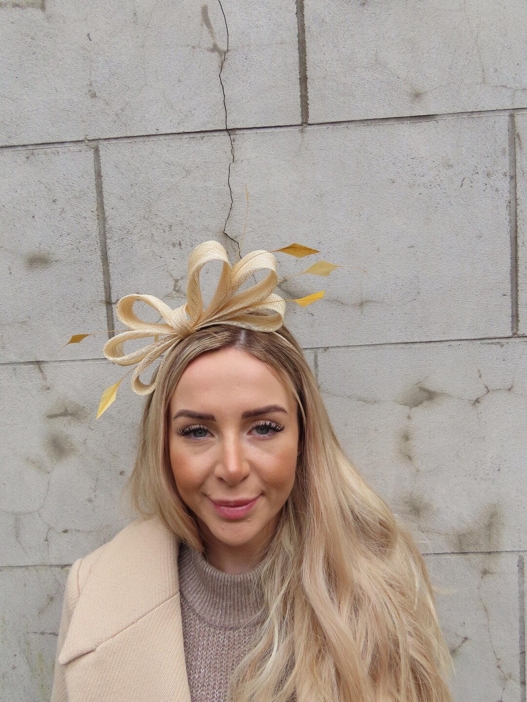 One off Piece Champagne Gold Sinamay Feather Headband Headpiece Races ...