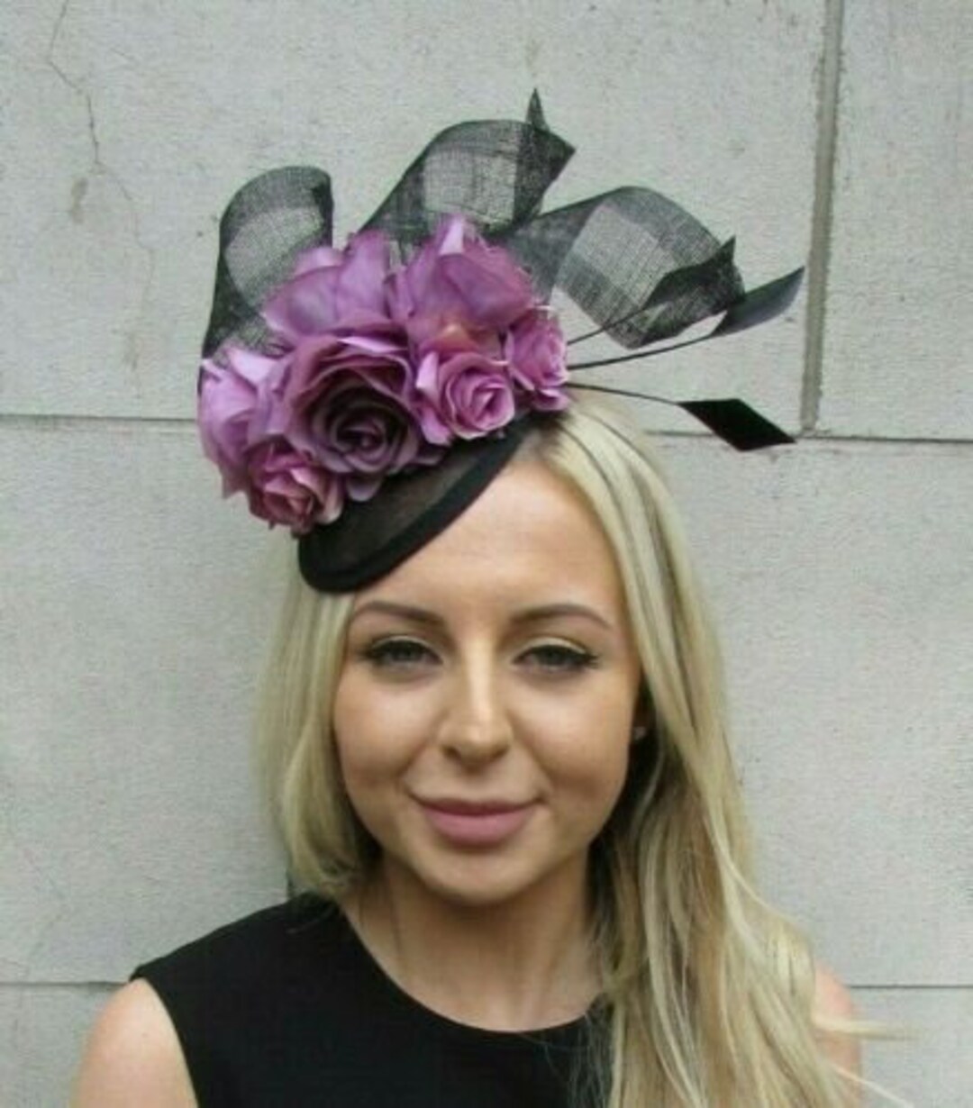 Black Purple Mauve Floral Grape Flower Feather Hat Hair Fascinator ...