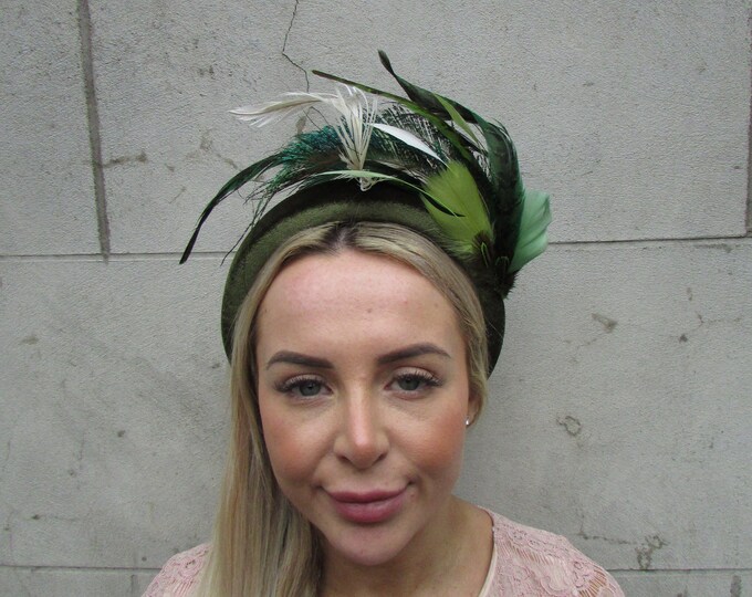 One off Piece Olive Green Ivory Cream Pheasant Peacock Feather Velvet ...