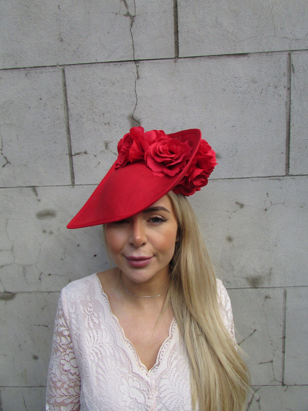 Large Dramatic Red Rose Flower Teardrop Fascinator Hat Races Headband ...
