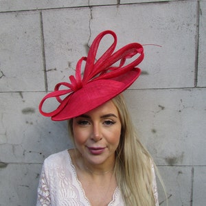 Red Sinamay Disc Hat Hatinator Races Wedding Guest Headband Headpiece ...