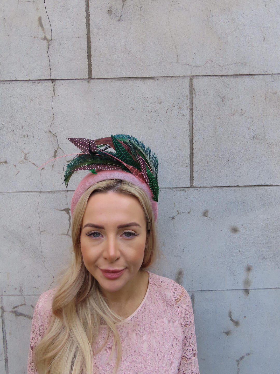 Light Dusky Blush Pink Emerald Green Peacock Feather Velvet Padded ...