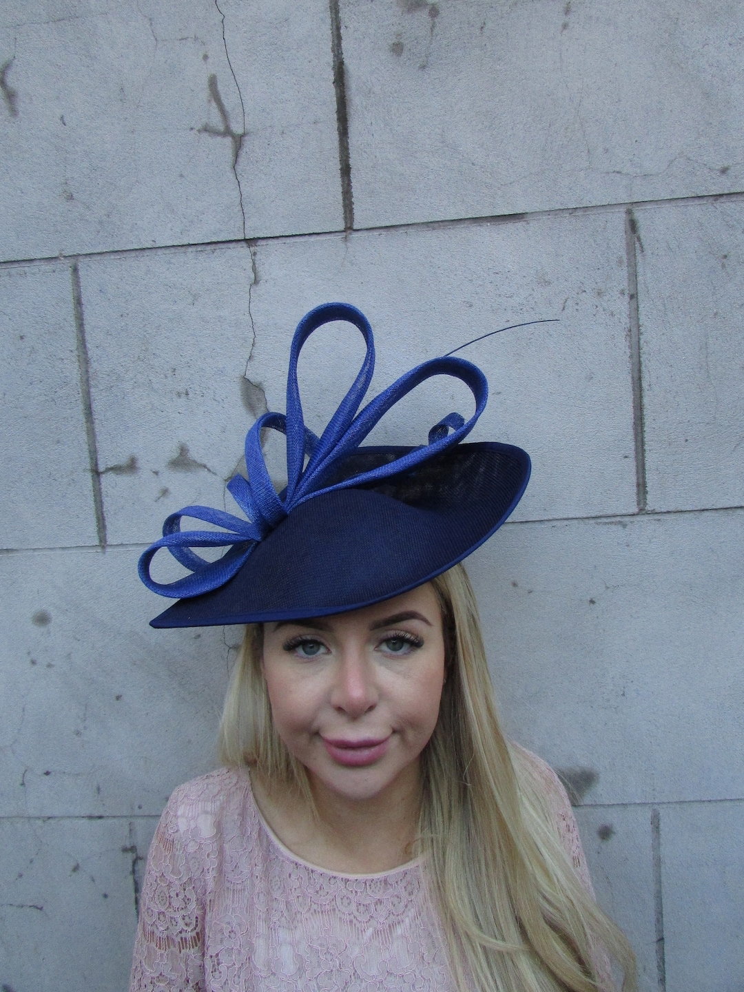 Large Navy Blue Royal Blue Feather Fascinator Hat Big Teardrop Tilted ...