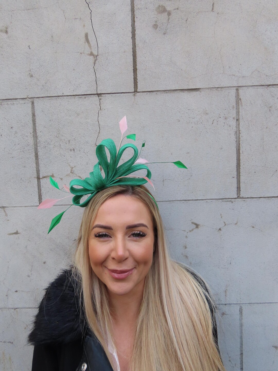 Emerald Green & Blush Dusky Pink Feather Fascinator Headband Headpiece ...