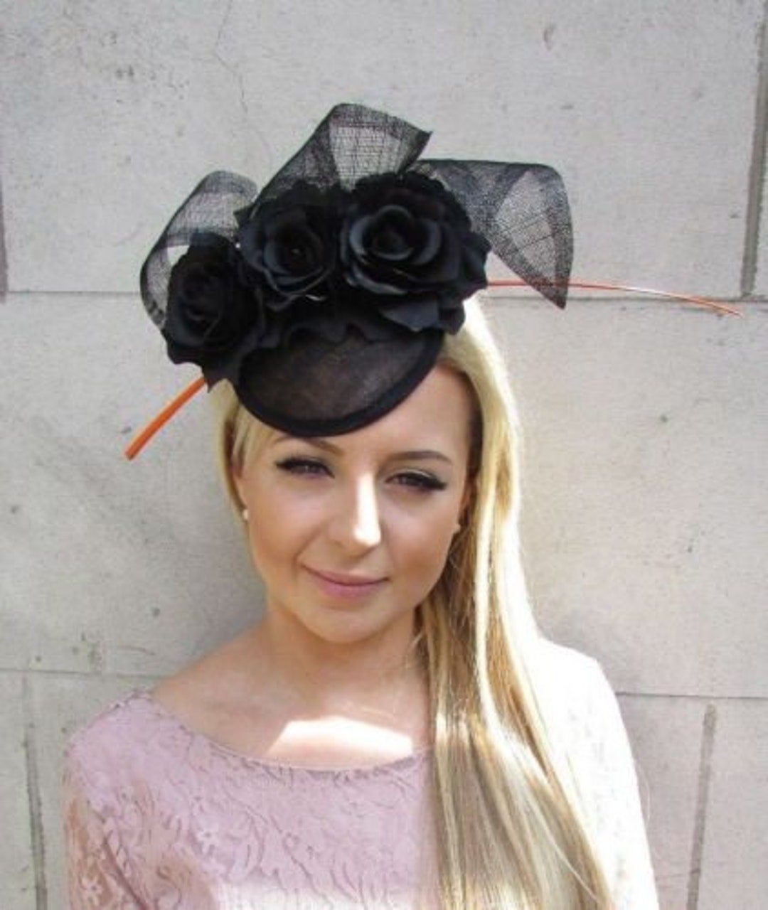 Black Orange Sinamay Rose Feather Pillbox Hat Fascinator Races Hair ...