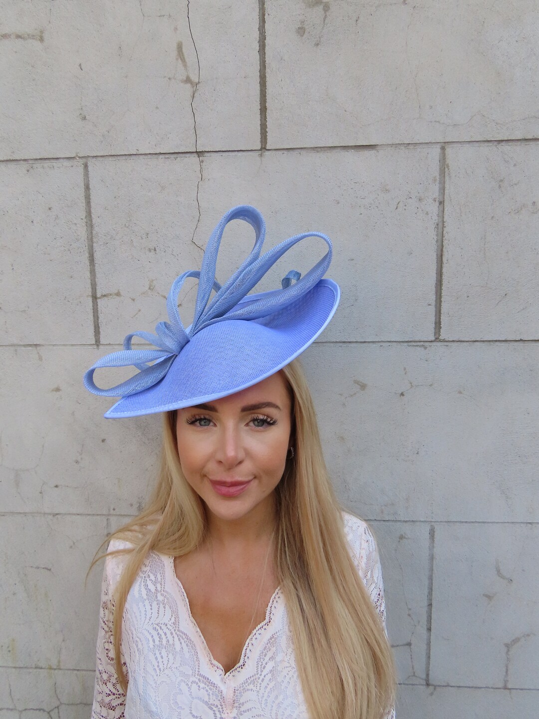 Large Light Cornflower Blue Periwinkle Bluebell Blue Fascinator Hat Big ...