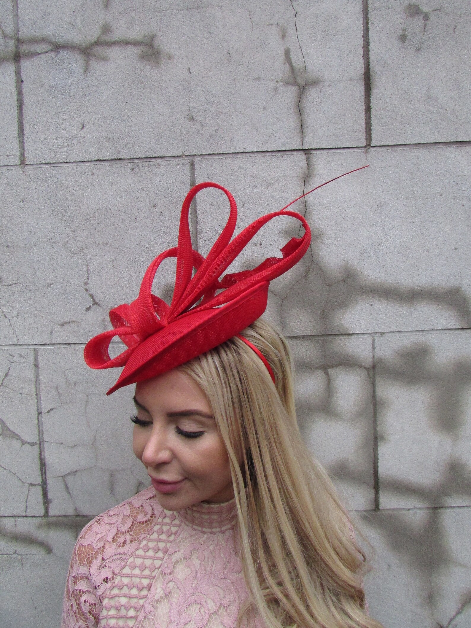 Large Bright Red Disc Feather Fascinator Hat Big Wedding Hatinator ...