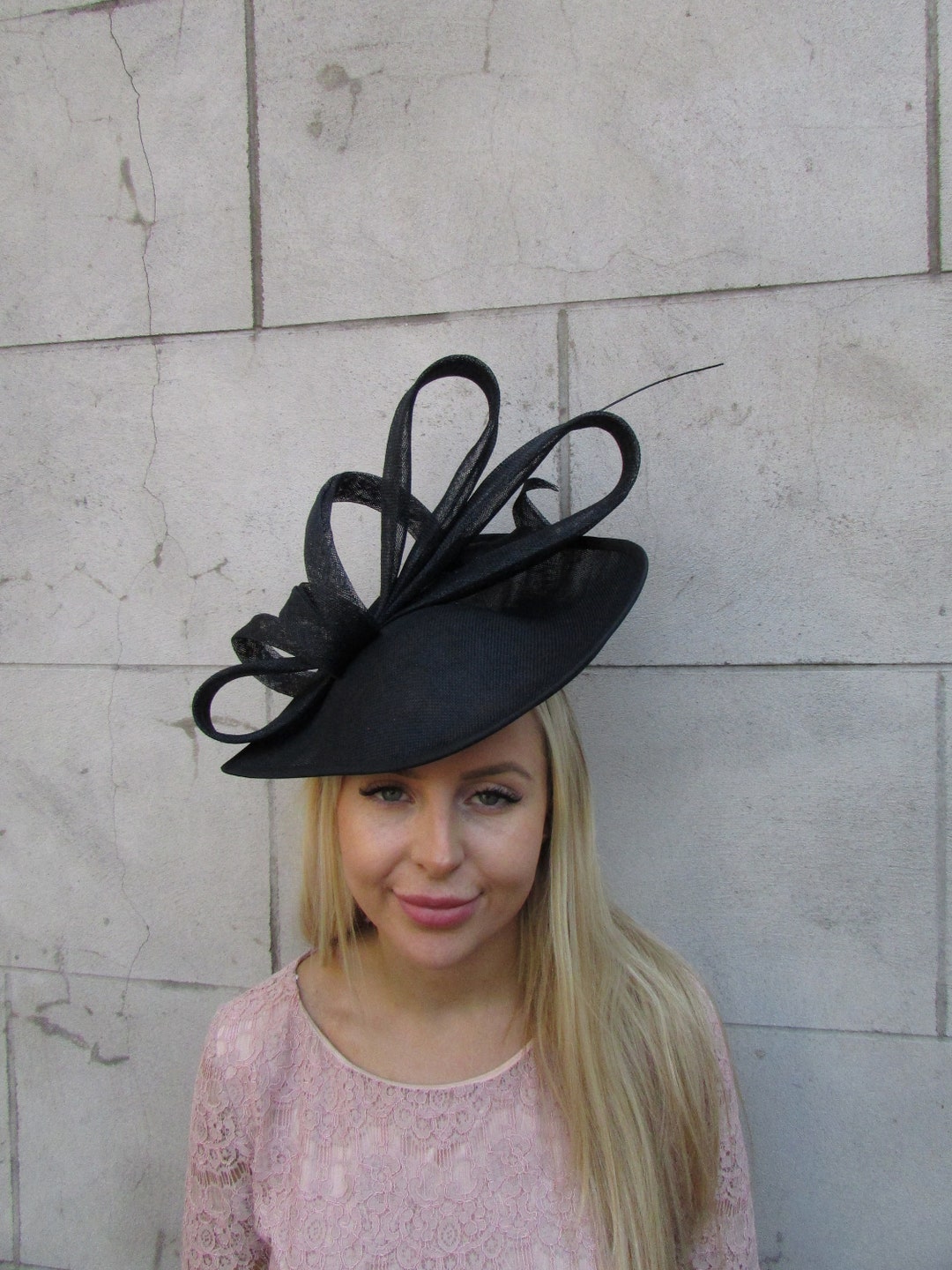 Large Black Feather Fascinator Hat Big Teardrop Hatinator Races Wedding ...