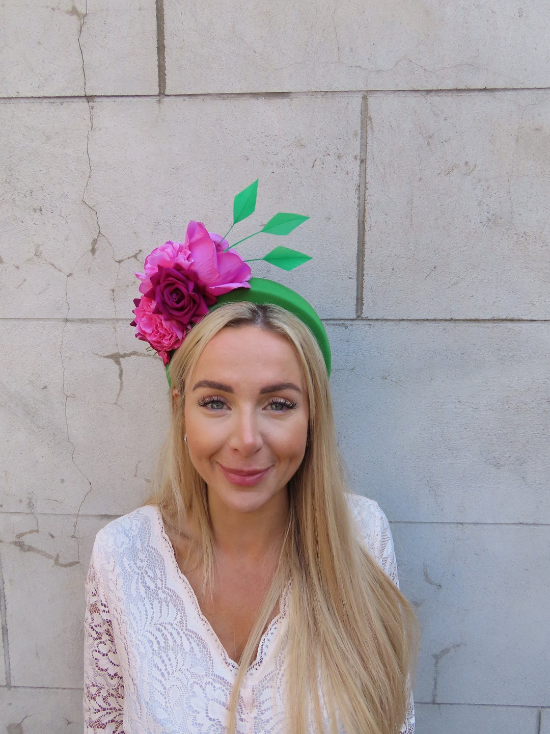 Emerald Green & Magenta Hot Pink Fascinator Flower Padded Headband ...