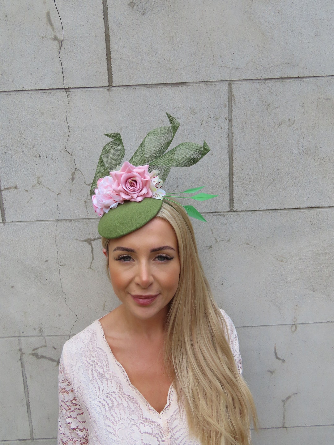 Sage Green Olive Blush Light Dusky Pink Floral Rose Flower Fascinator ...