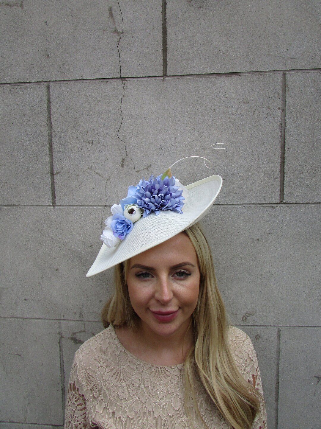 Large Cream Light Cornflower Blue Periwinkle Rose Floral Flower ...