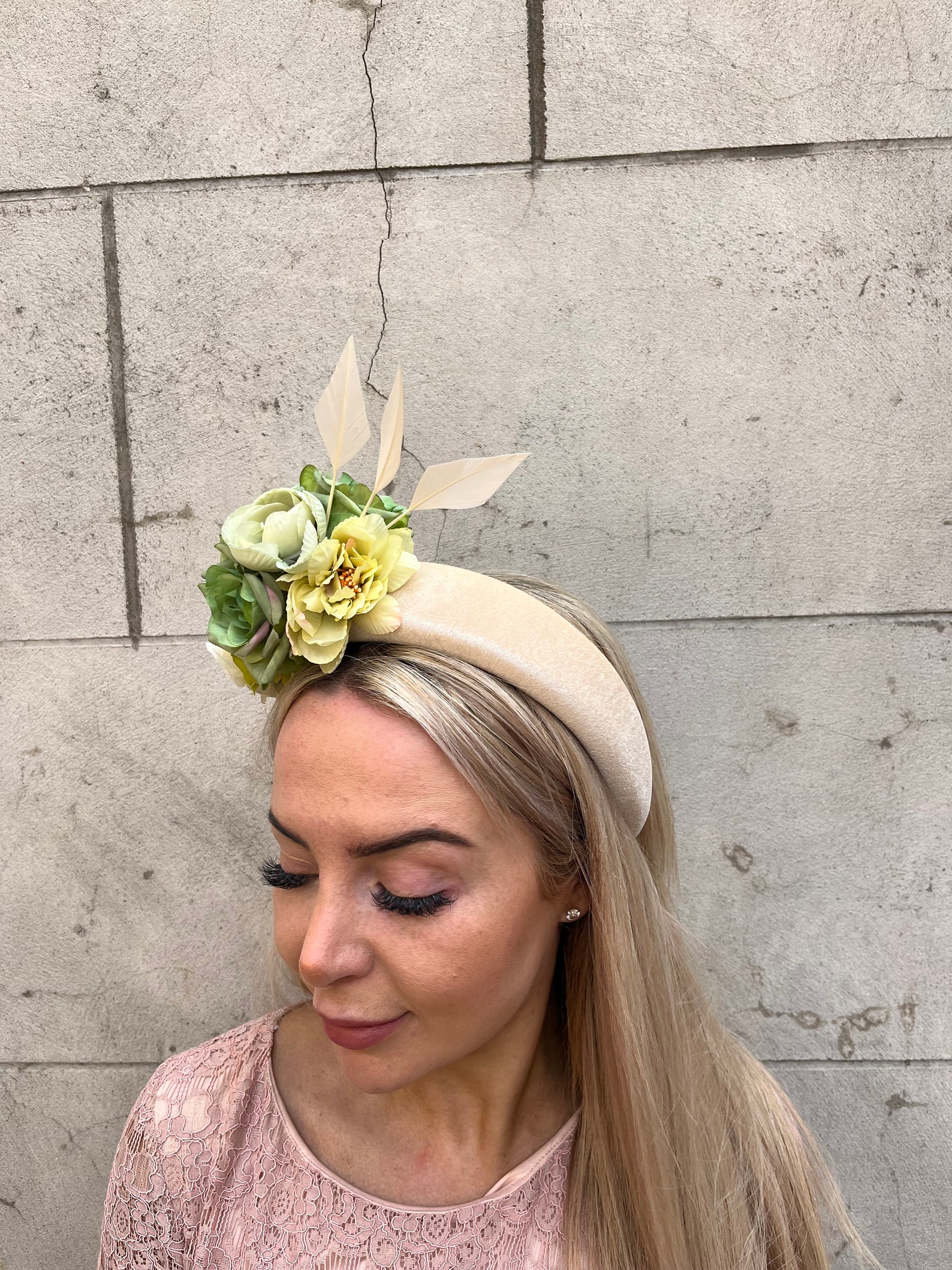 Cream Champagne Chartreuse Olive Green Green Flower Velvet Padded ...