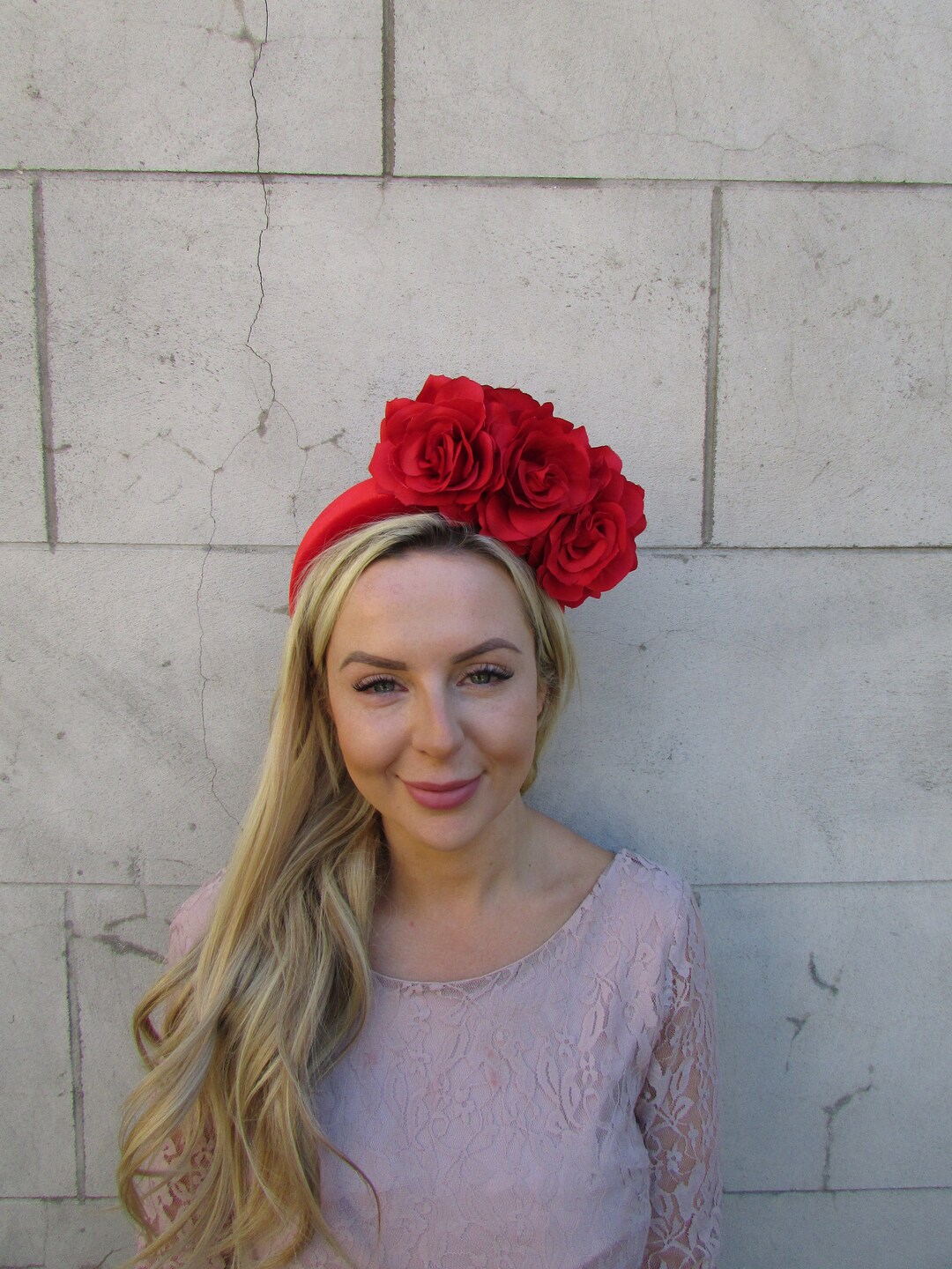 Bright Red Rose Flower Velvet Padded Headband Fascinator Headpiece ...
