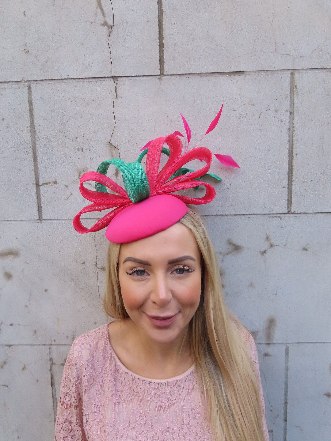 One off Piece Emerald Green Fuchsia Hot Pink Pillbox Hat Hair ...