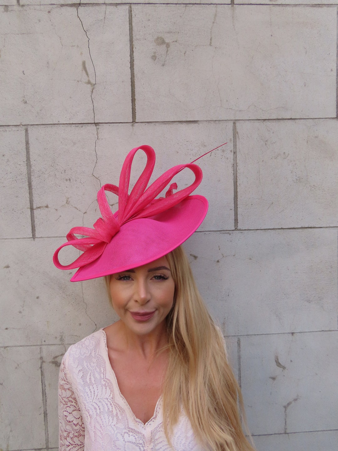 Large Hot Pink Teardrop Fascinator Hat Races Hair Headband Wedding ...