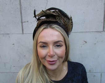 One off Piece - Black & Brown Pheasant Feather Pillbox Hat Hair ...