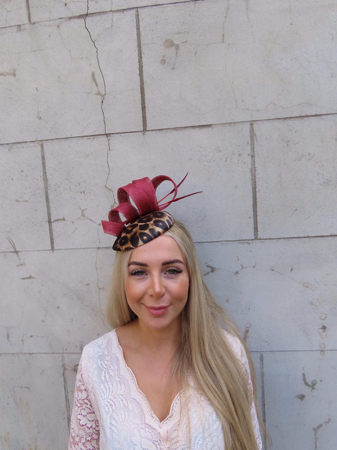 Leopard Print Velvet Black & Burgundy Statement Feather Fascinator ...