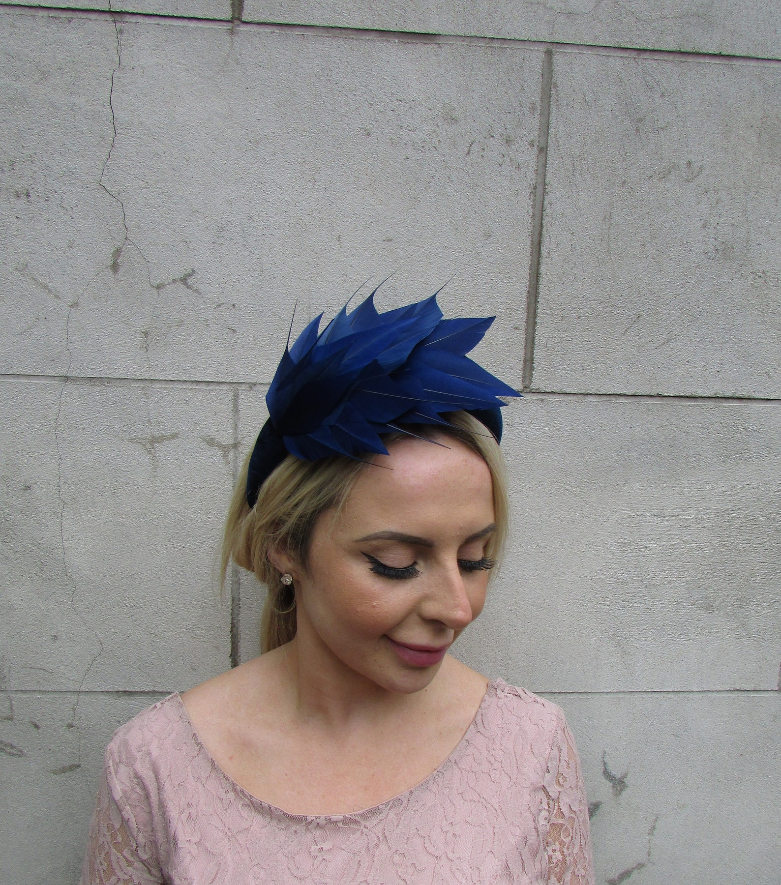 Navy Blue Feather Velvet Padded Headband Fascinator Headpiece Hat ...