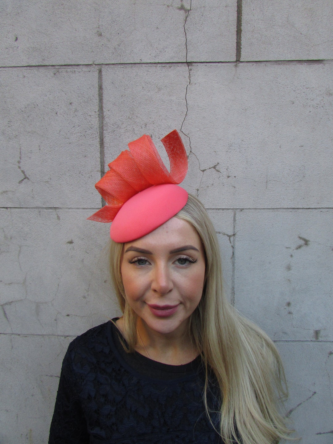 One off Piece - Coral Fascinator Hat Headband Races Wedding Guest ...
